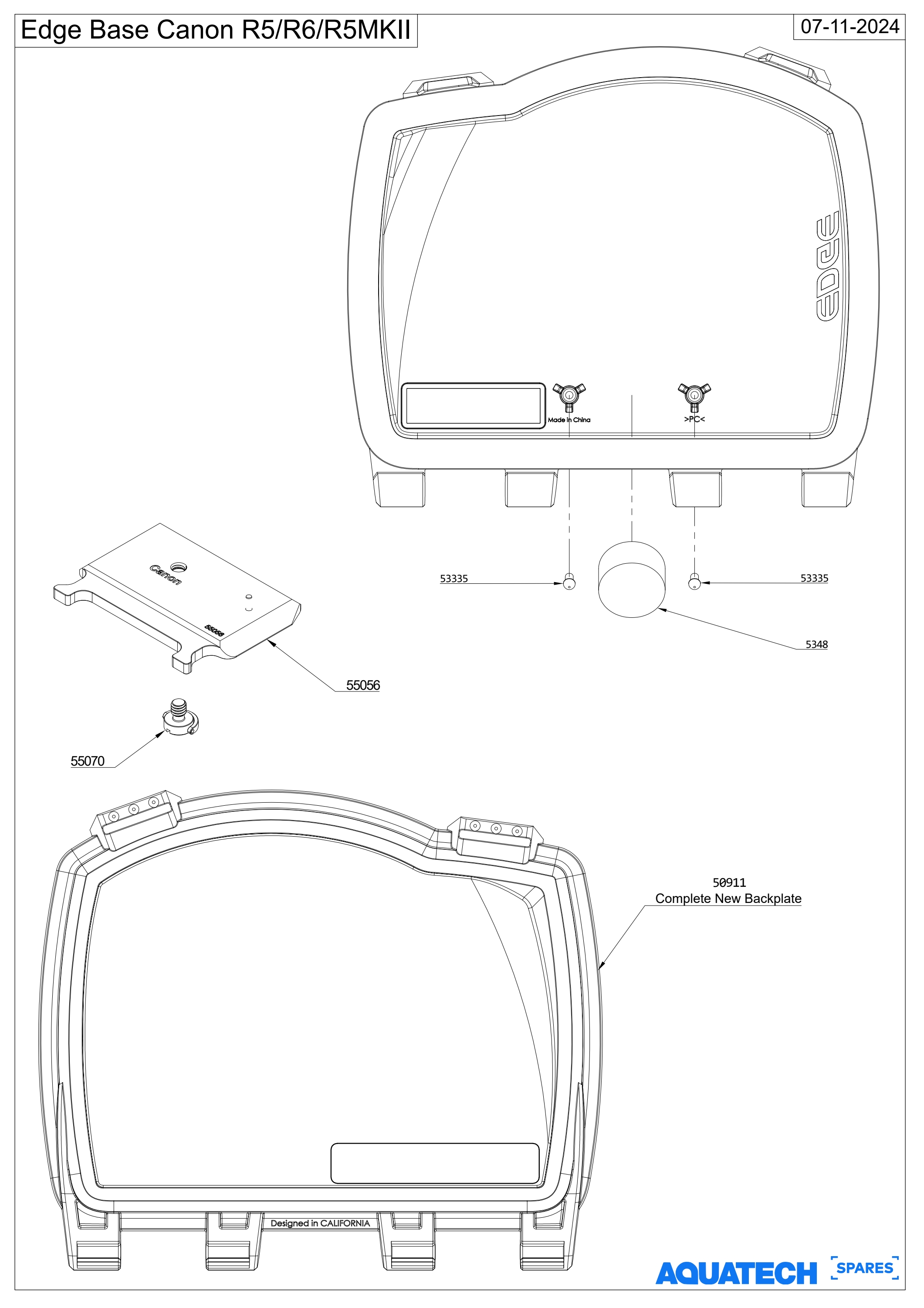 Aquatech - EDGE Base Housing Canon R5/R6/R6MKII 10184 spare parts